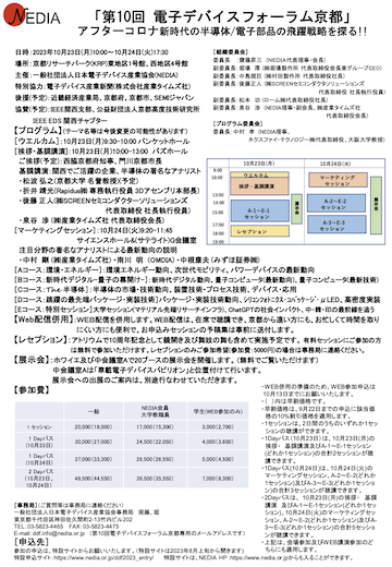 「第10回 電子デバイスフォーラム京都」のご案内 | 2023年 | 一般社団法人 日本電子デバイス産業協会 NEDIA